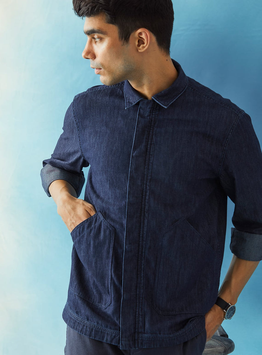 Buy Navy Indigo Overshirt | Casual Indigo Solid Shirts for Men Online | Andamen