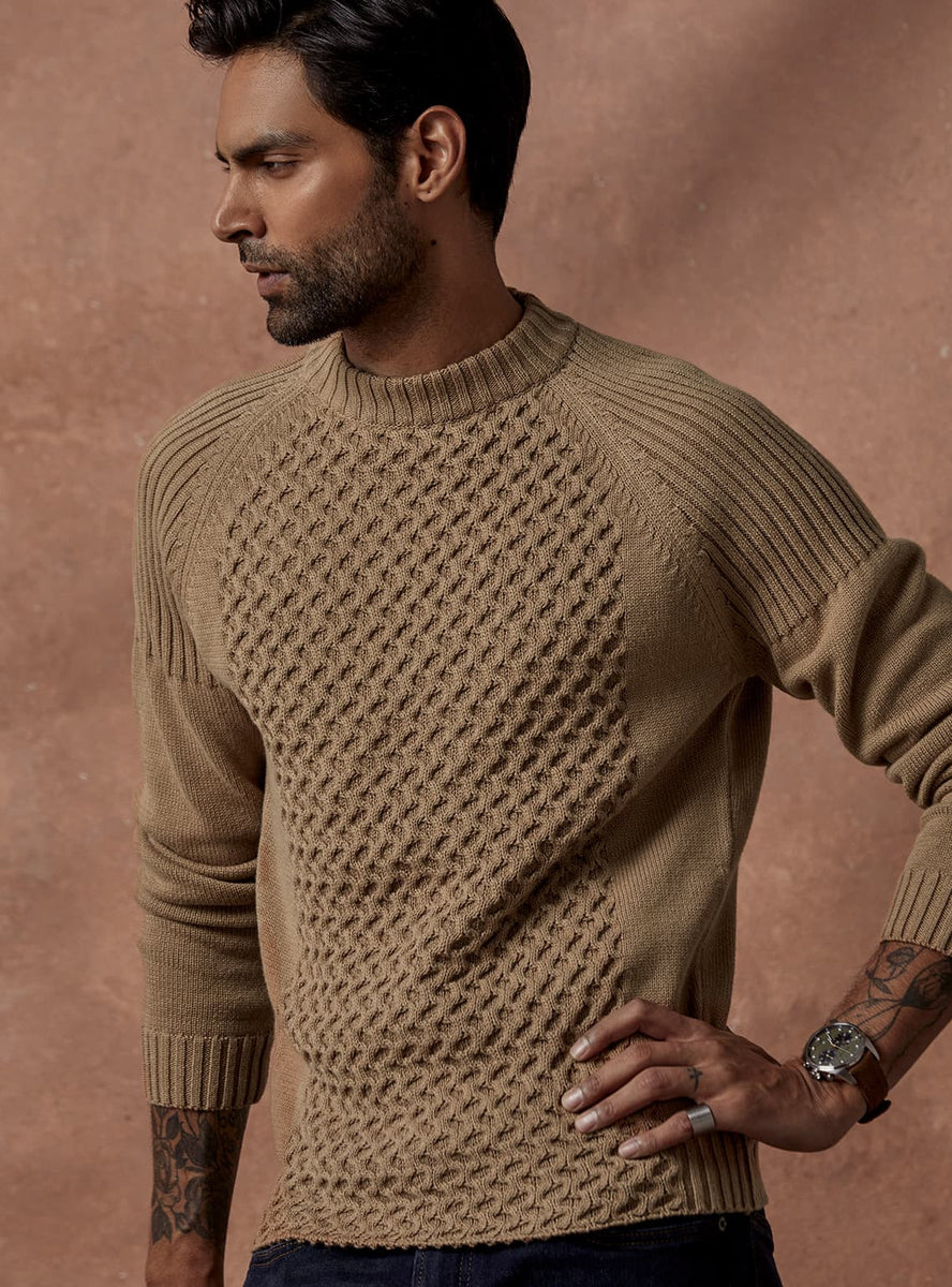 Buy Roman Brown Pullover | Casual Khaki Structure Polos & Tees for Men Online | Andamen