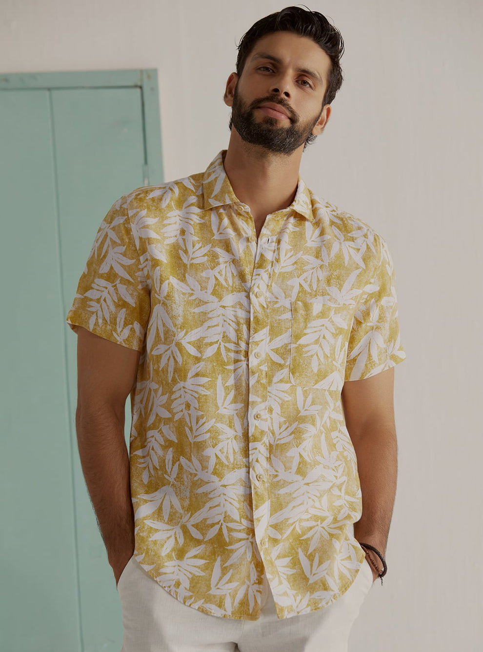 Andamen Tropical Mustard Linen Shirt