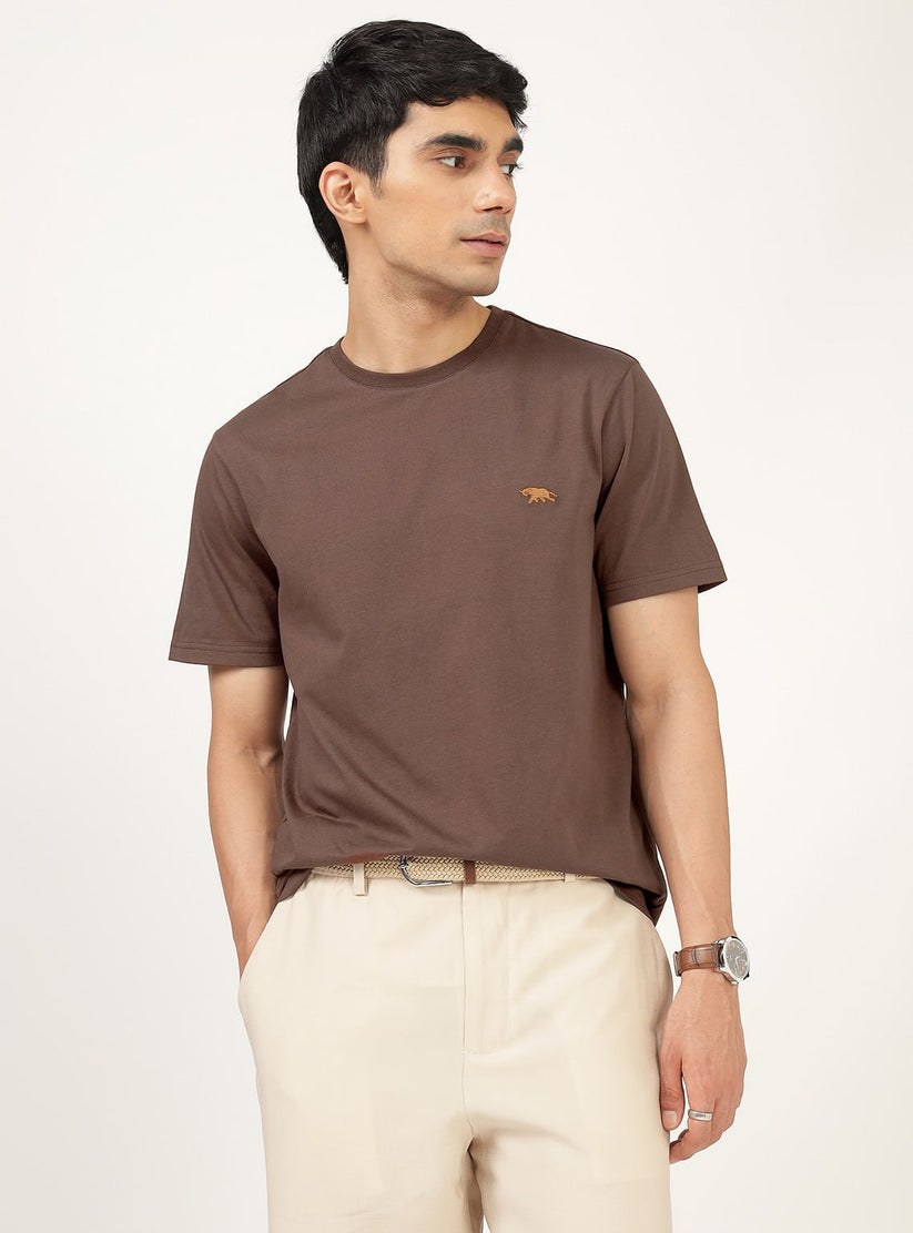 Buy Quincy Cotton Crew Brown Brown Solid Crew for Men Online | Andamen