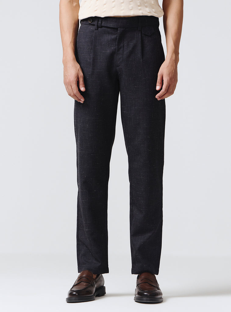 Buy Vulcan Navy Wool Blend Trousers | Casual Navy Dobby Trouser Neck ...