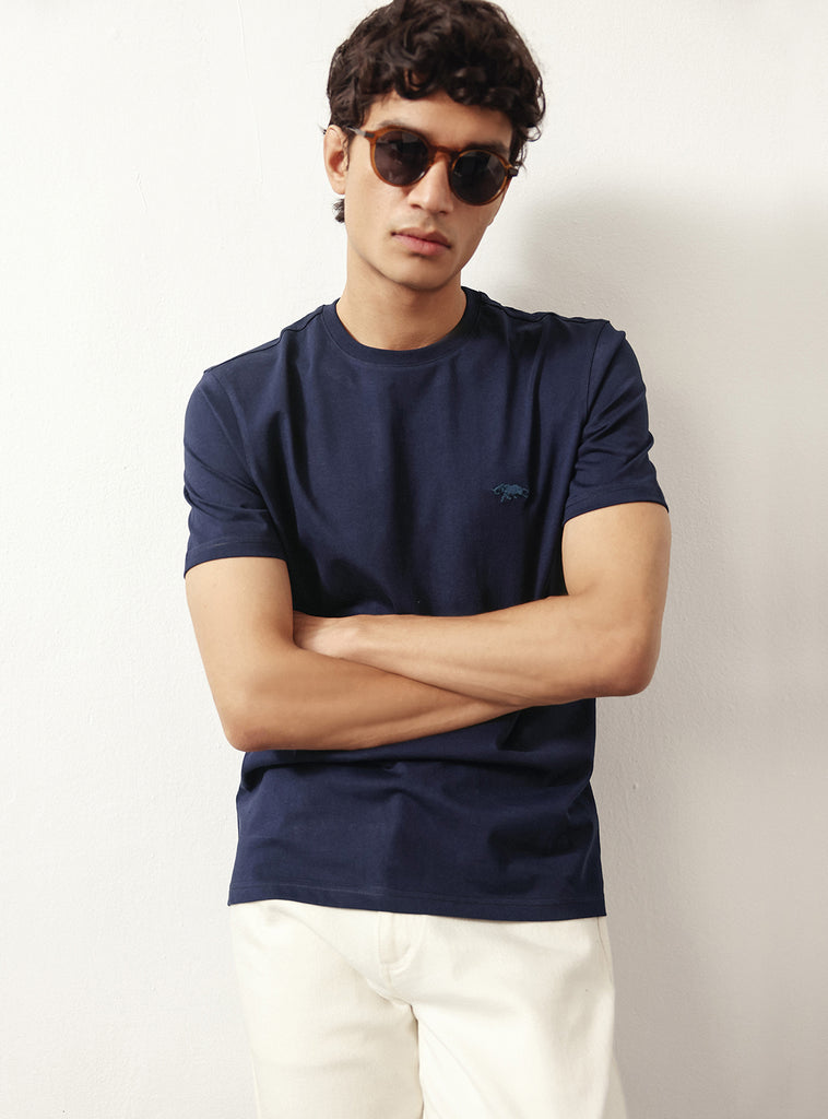 Buy Vulcan Navy Cotton Crew | Casual Navy Solid Crewneck for Men Online ...