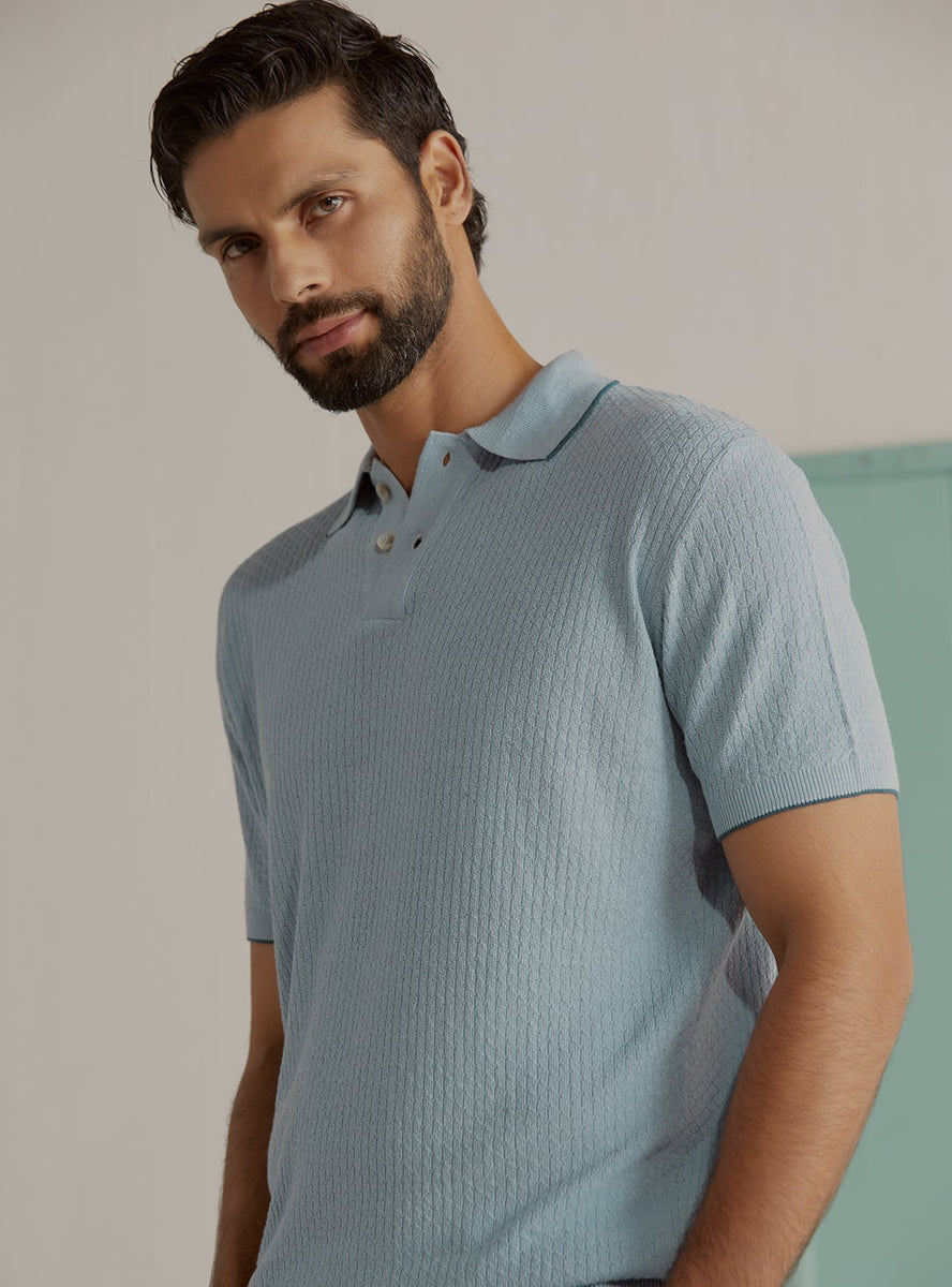 Buy Cornflower Blue Polo | Casual Blue Structure Polo for Men Online ...