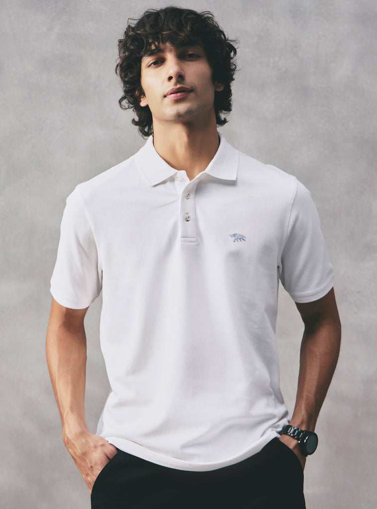 Buy Basil White Cotton Lycra Polo | Casual White Solid Polo for Men ...