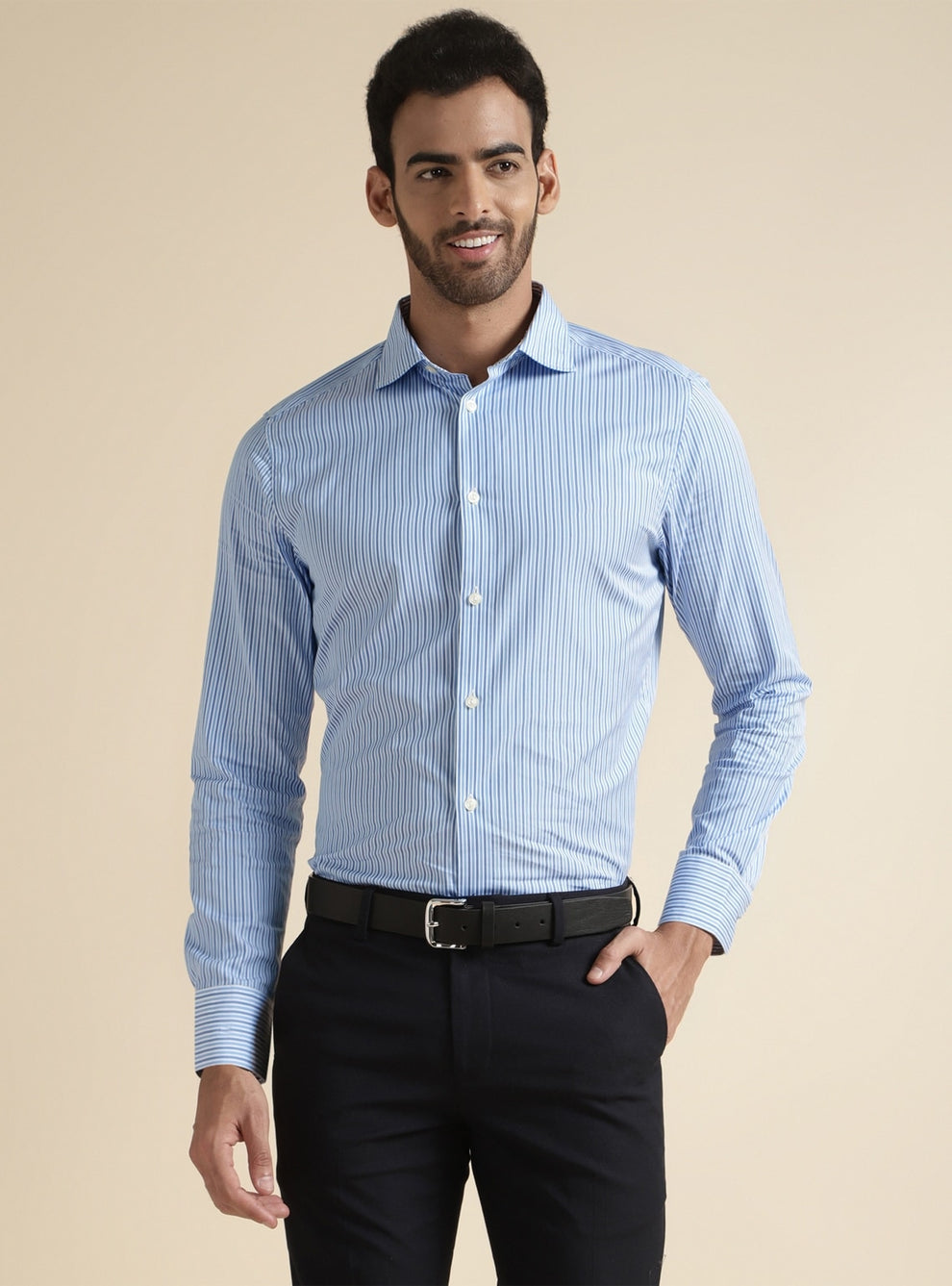 Buy Cascade Blue Stripe | Semi Formal Blue Semi Formal Shirts for Men ...