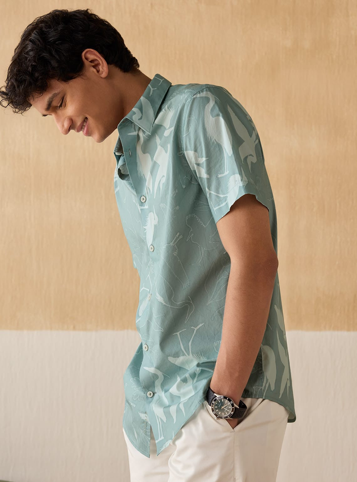 Teal Stork Shirt Casual Teal Print Shirt for Men Online | Andamen