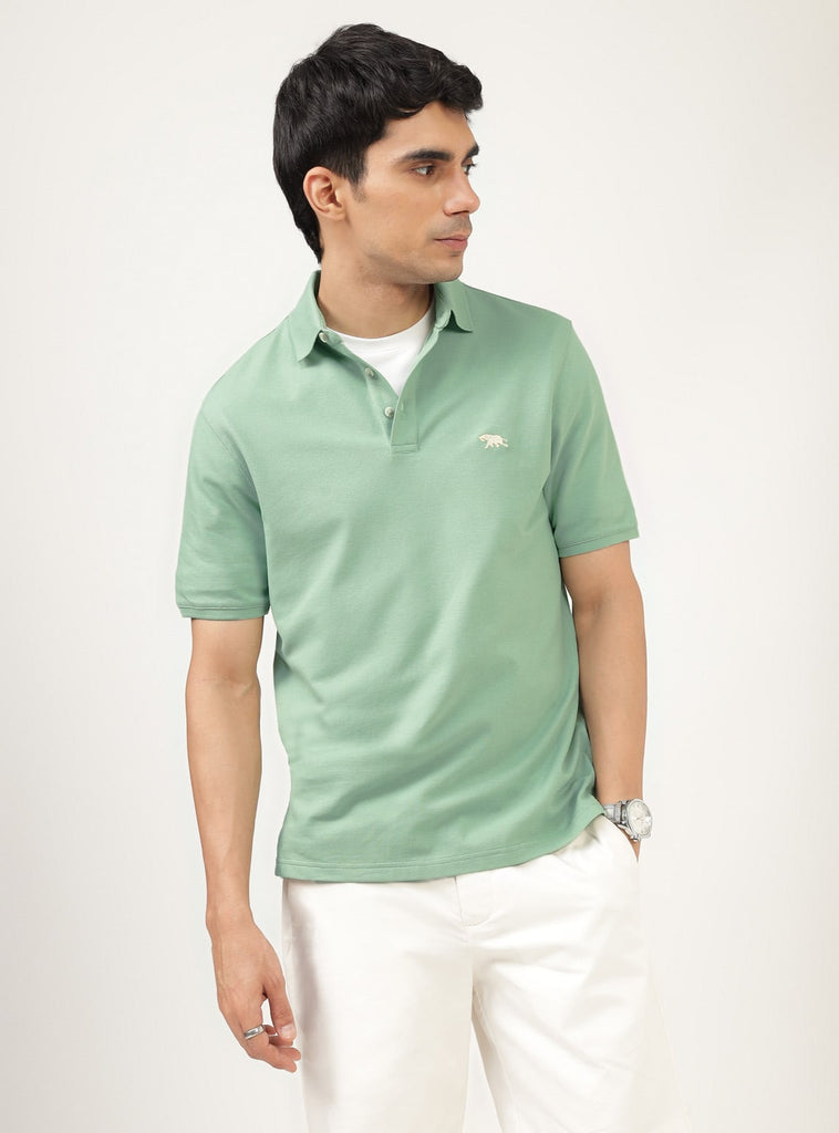 Buy Sea Mist Pique Polo | Green Green Solid Polo for Men Online | Andamen