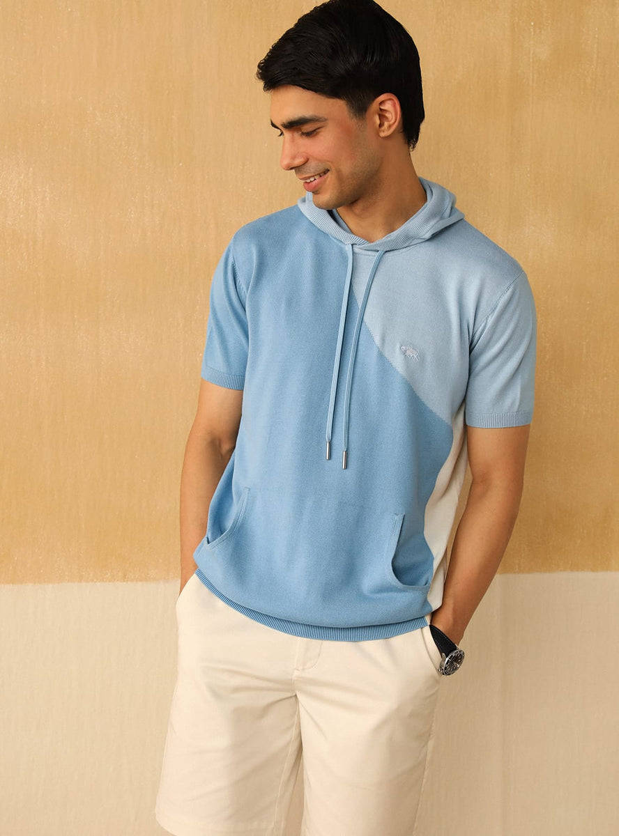 Buy Carolina Blue Hoodie - Half | Casual Blue Jacquard Hoddie for Men ...