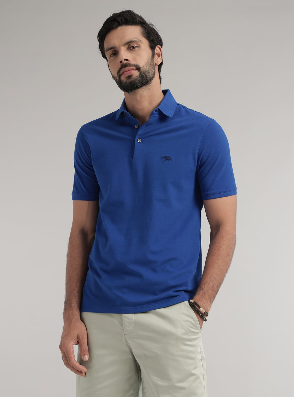 Buy Blue Pique Polo | Casual Blue Solid Crew for Men Online | Andamen