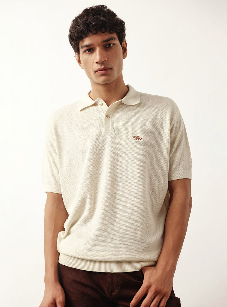 Buy Pearl Off-White Cotton Viscose Polo | Casual Off-White Structure ...