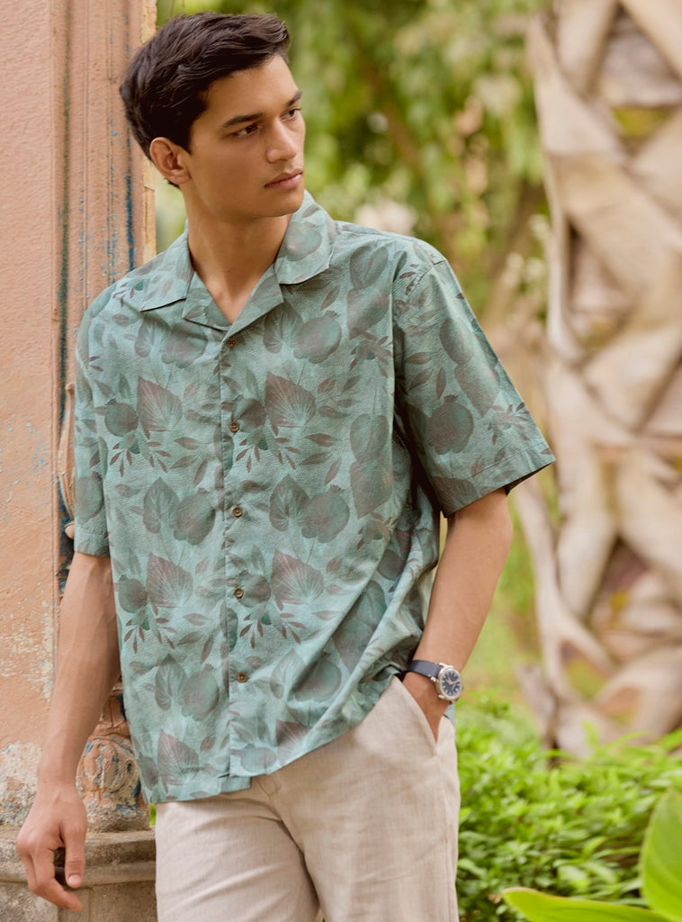 Andamen Green Fauna Cotton Print Shirt