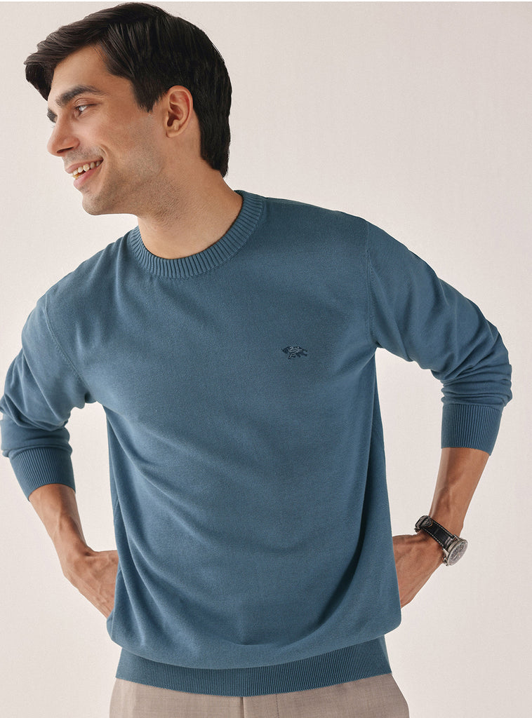 Buy Bermuda Blue Cotton Pullover | Casual Blue Solid Pullover for Men ...