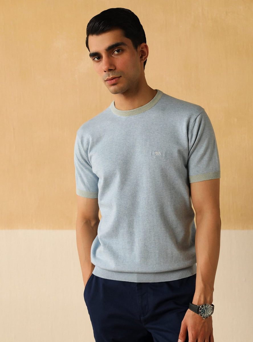 Buy Casper Melange Crew | Casual Blue Melange Crew Neck for Men Online ...