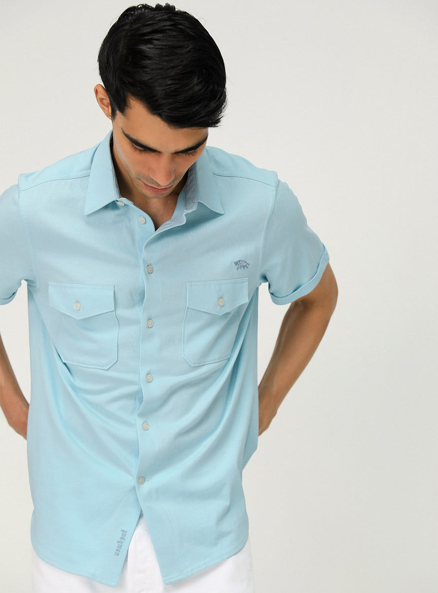 Buy Ice Blue Shirt - Half | Semi Casual Blue Cotton Shirts for Men ...