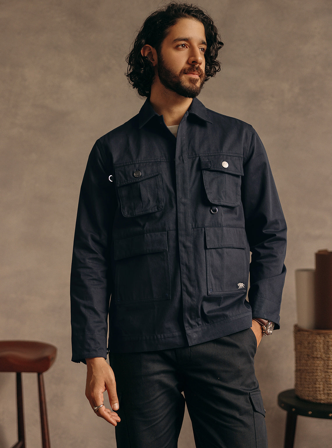 Buy Charcoal Navy Cotton Jacket | Casual Navy Solid Jacket for Men ...