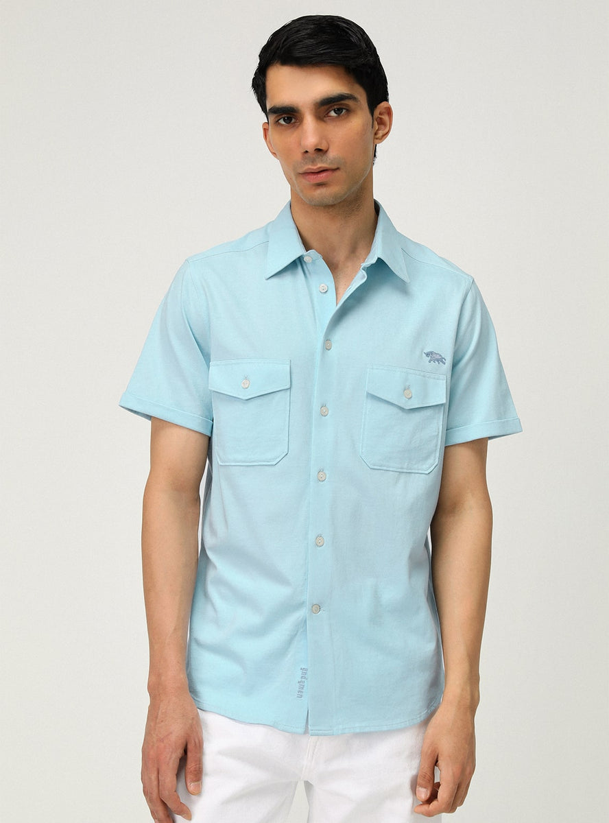 Buy Ice Blue Shirt - Half | Semi Casual Blue Cotton Shirts for Men ...