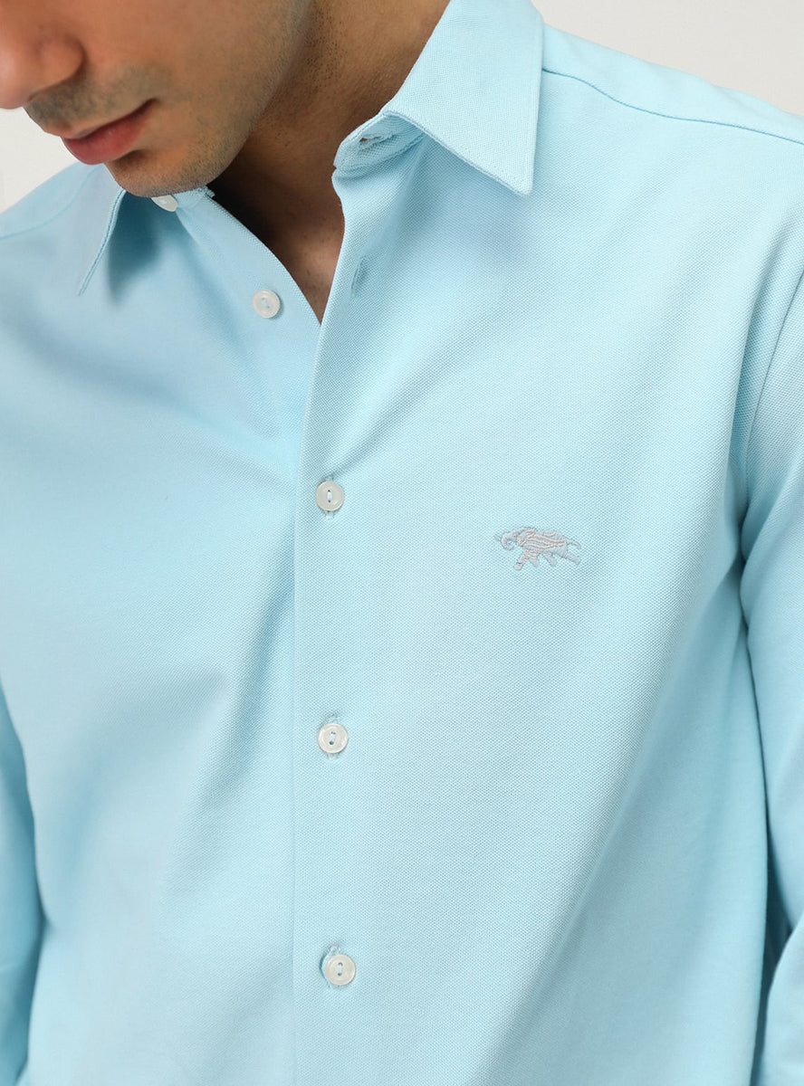Buy Ice Blue Shirt | Semi Casual Blue Cotton Shirt for Men Online | Andamen