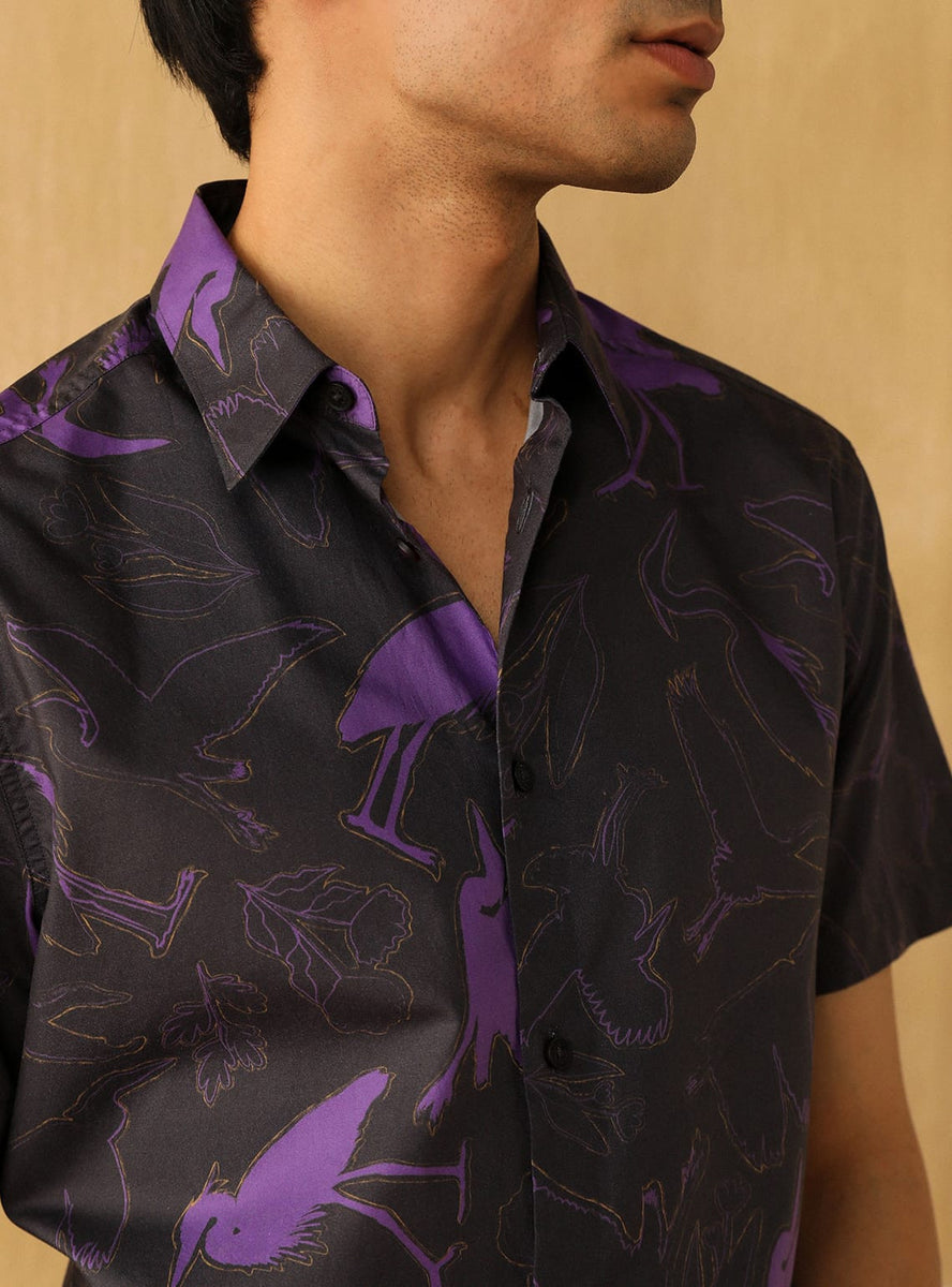 Psy Stork Shirt Casual Black Print Shirt for Men Online | Andamen