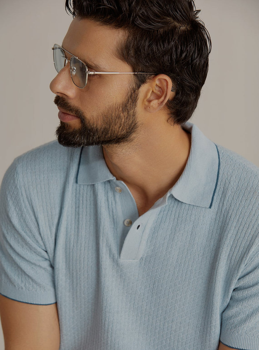 Buy Cornflower Blue Polo | Casual Blue Structure Polo for Men Online ...