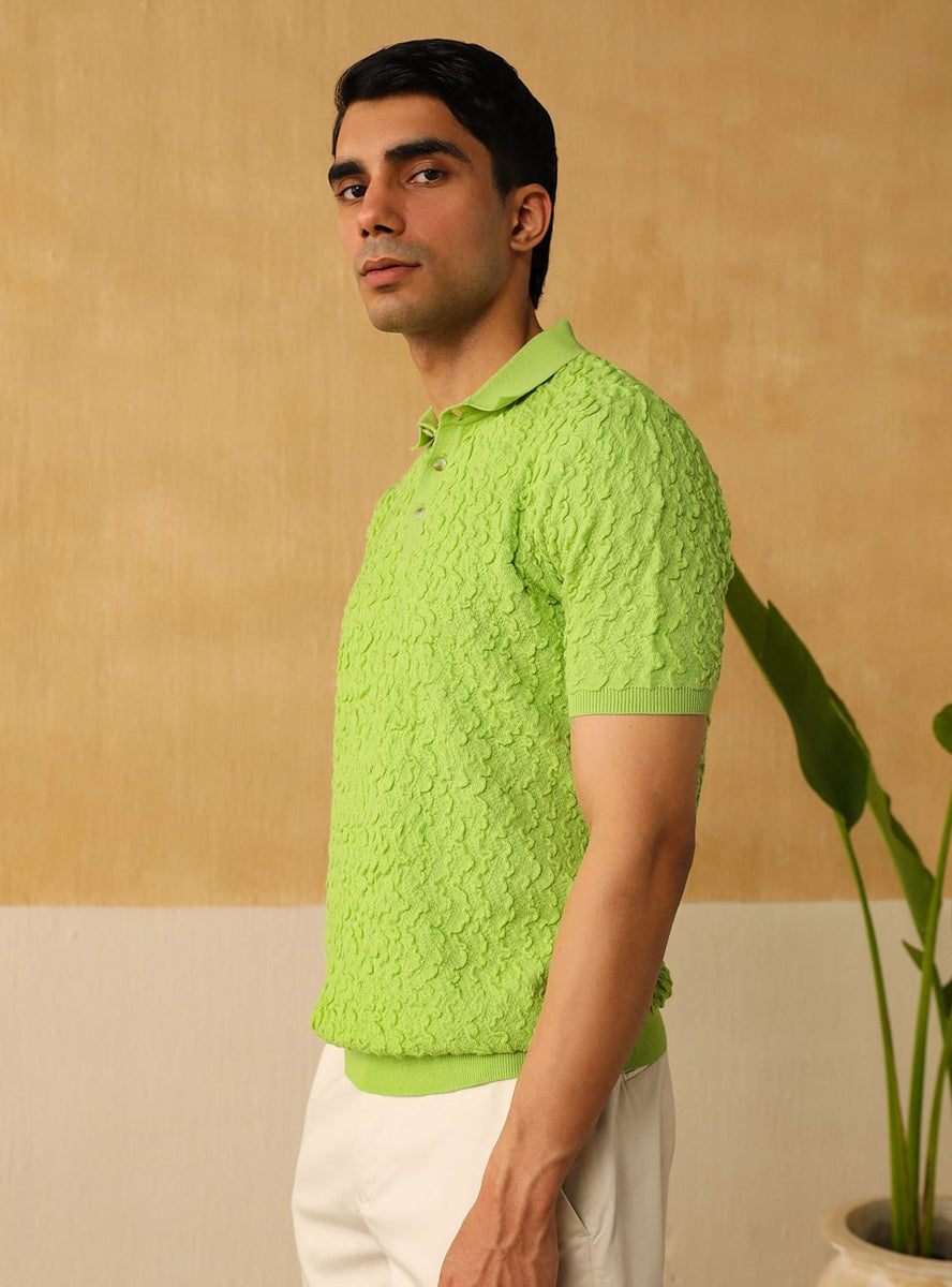 Buy Textured Wasabi Polo | Casual Green Texture Polo for Men Online ...