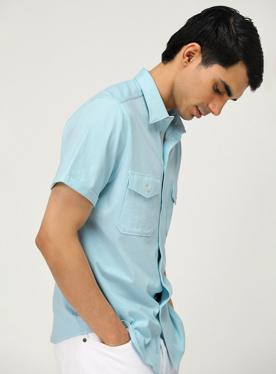 Buy Ice Blue Shirt - Half | Semi Casual Blue Cotton Shirts for Men ...