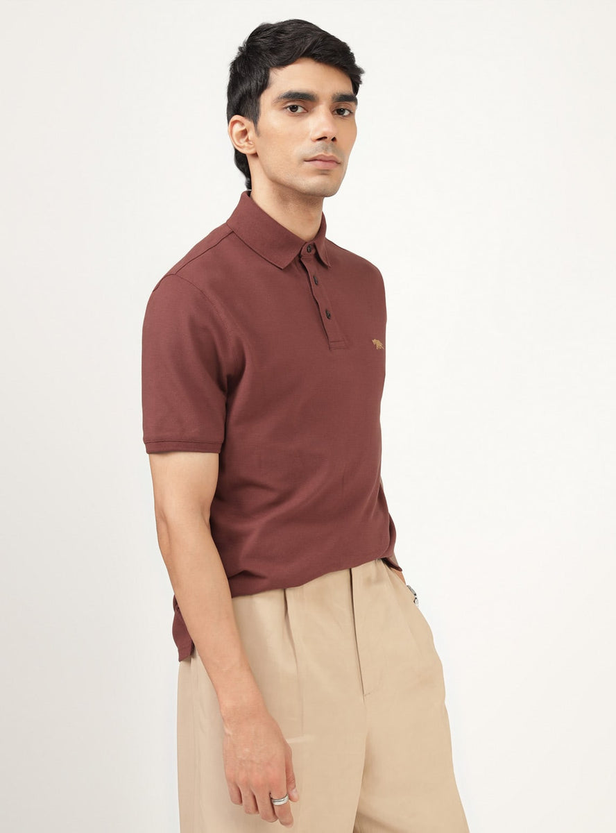 Buy Tuscan Red Pique Polo | Rust Rust Solid Polo for Men Online | Andamen