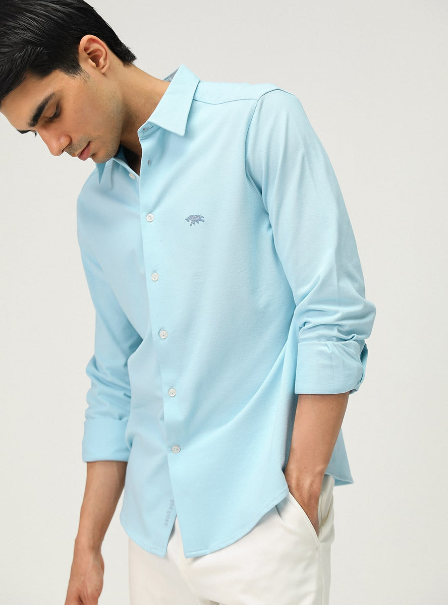 Buy Ice Blue Shirt | Semi Casual Blue Cotton Shirt for Men Online | Andamen