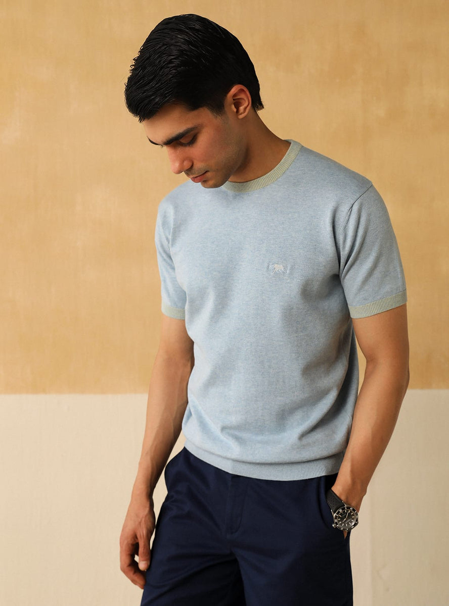 Buy Casper Melange Crew | Casual Blue Melange Crew Neck for Men Online ...