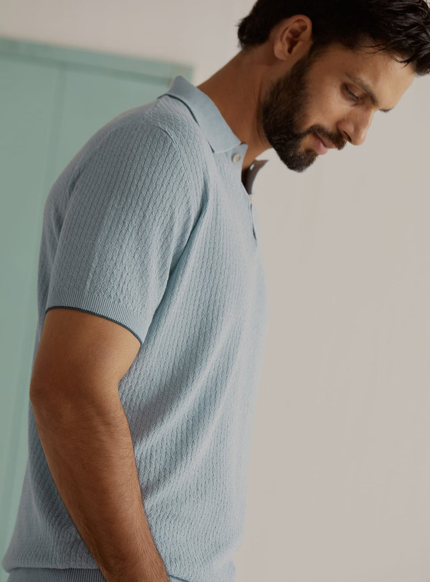 Buy Cornflower Blue Polo | Casual Blue Structure Polo for Men Online ...