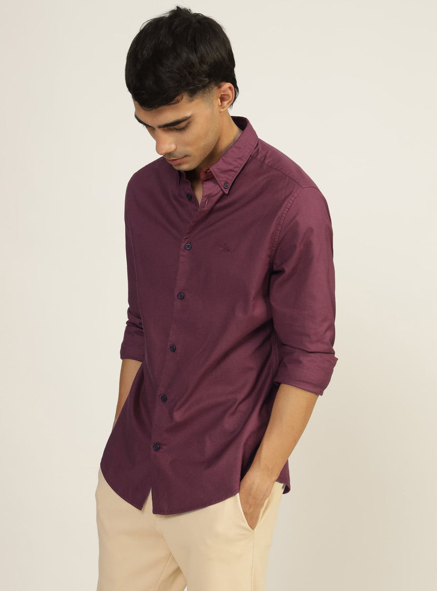 Buy Deep Ruby Shirt | Casual Burgundy Solid Shirt for Men Online | Andamen