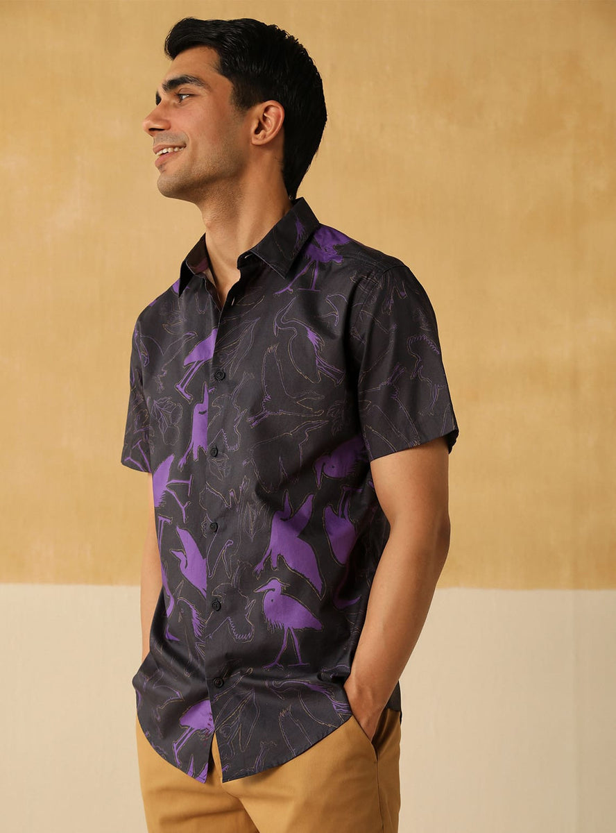 Psy Stork Shirt Casual Black Print Shirt for Men Online | Andamen