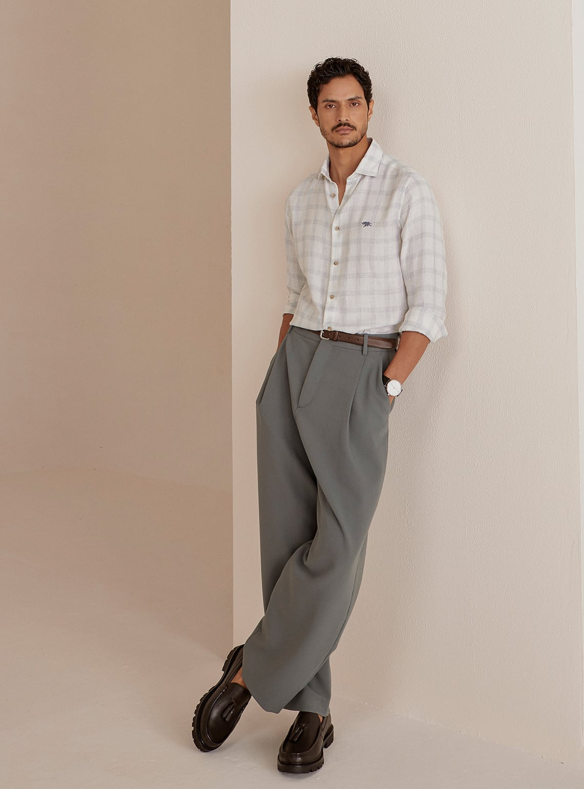 Buy Linen Mist Shirt | Casual Blue Check Shirt for Men Online | Andamen