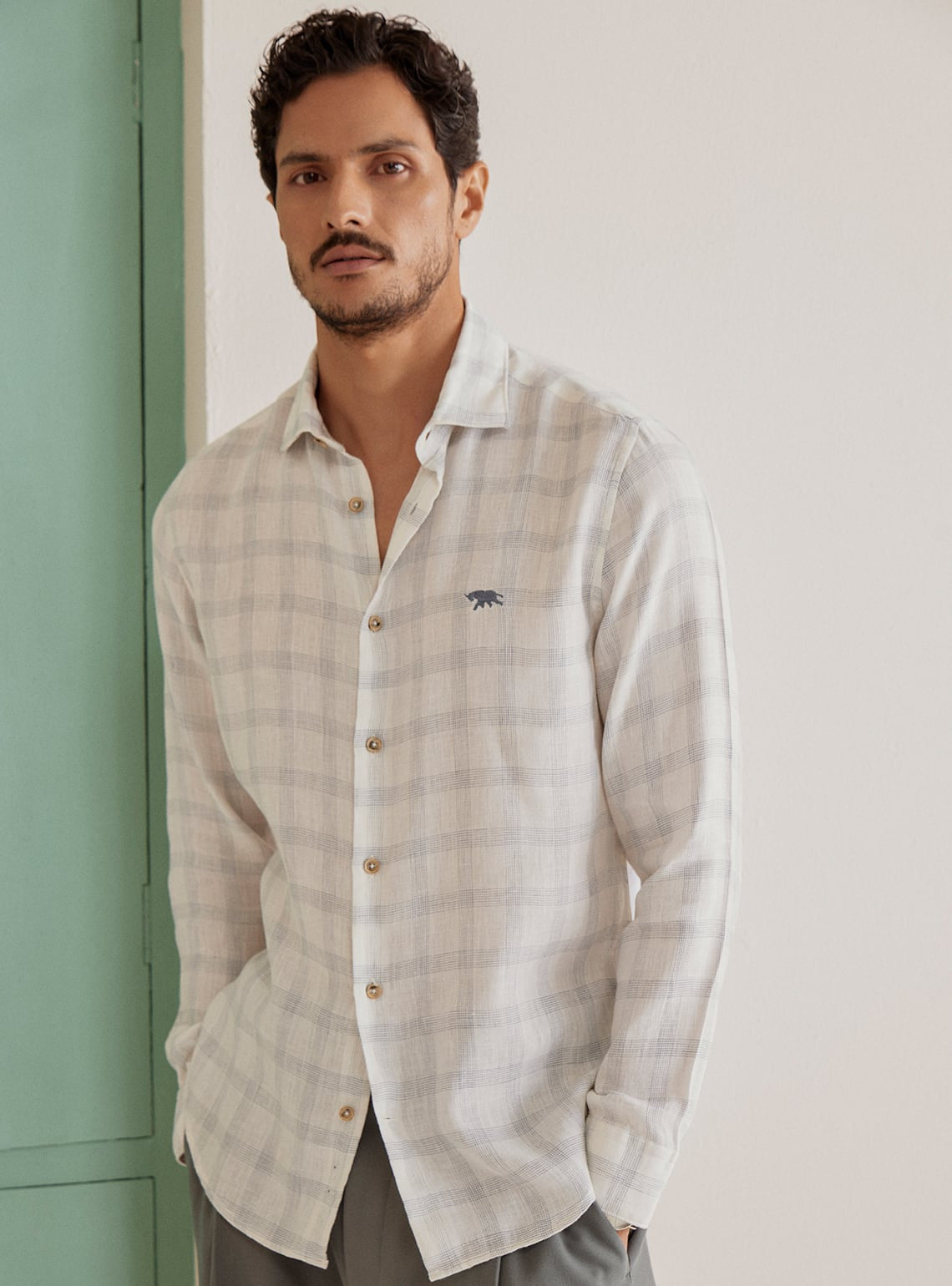 Buy Linen Mist Shirt | Casual Blue Check Shirt for Men Online | Andamen
