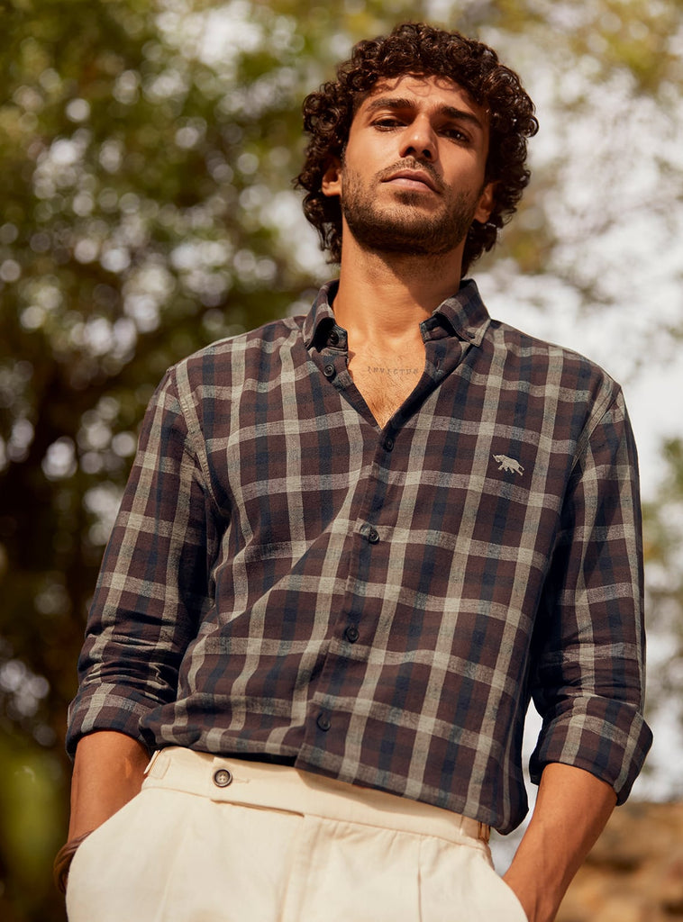 Buy Dark Brownstone Check | Casual Brown Check Shirts for Men Online ...