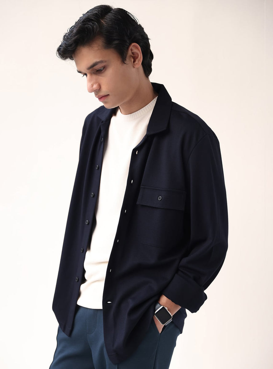 Buy Midnight Navy Overshirt | Casual Navy Solids Overshirts for Men ...