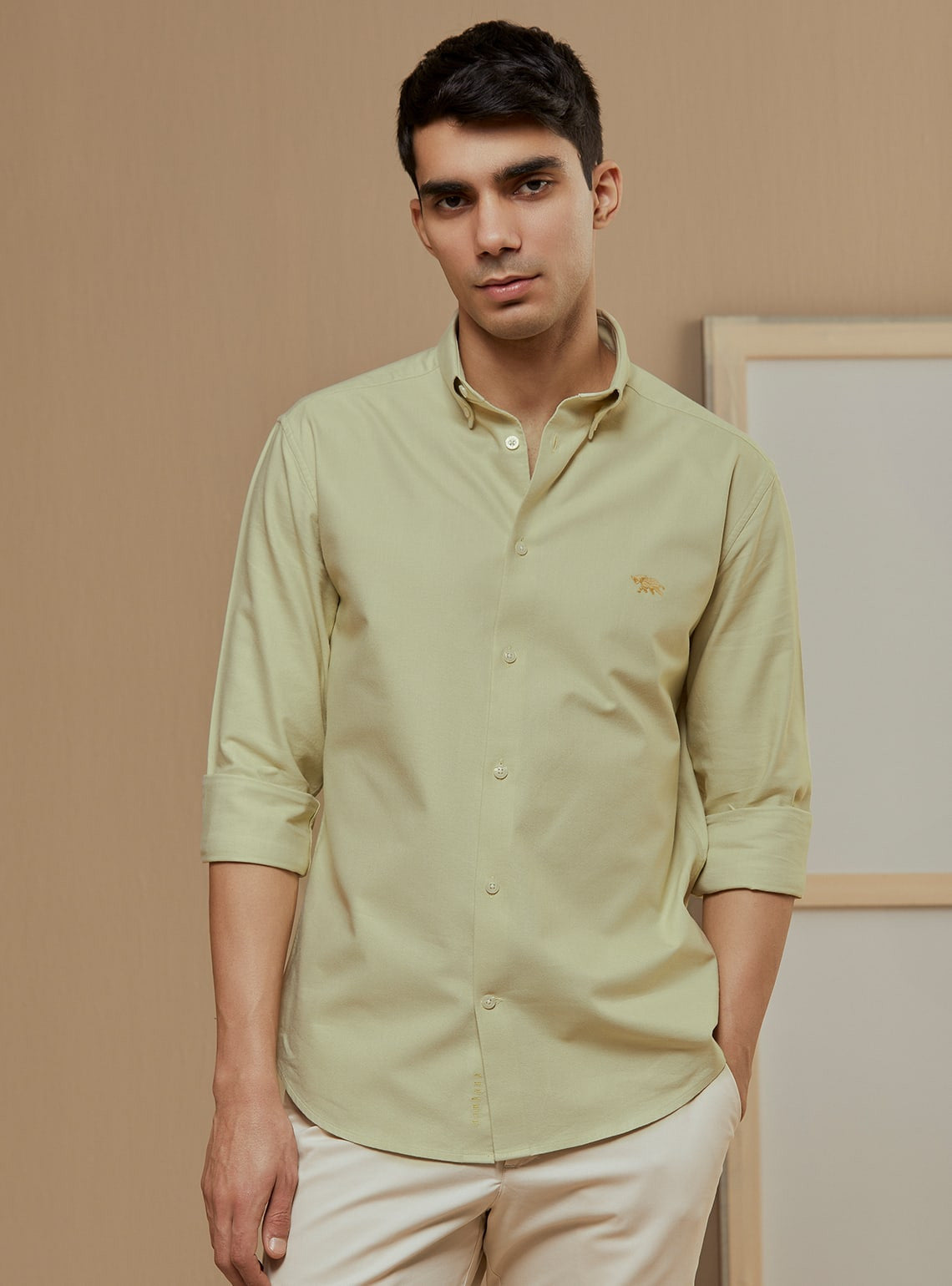 Faded Olive Shirt Semi Casual Green Solid Shirts for Men Online | Andamen