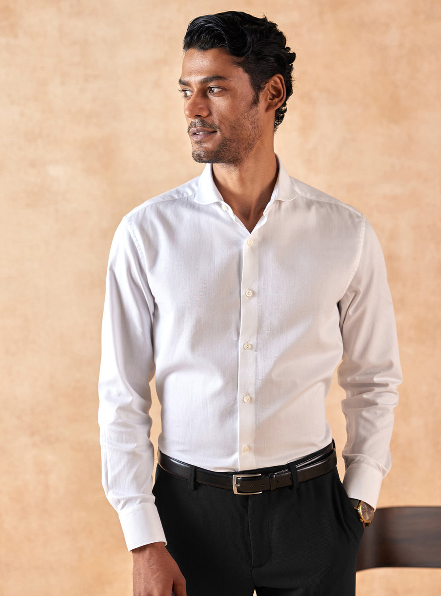 Buy Pearl White Shirt | Formal White Dobby Shirts for Men Online | Andamen