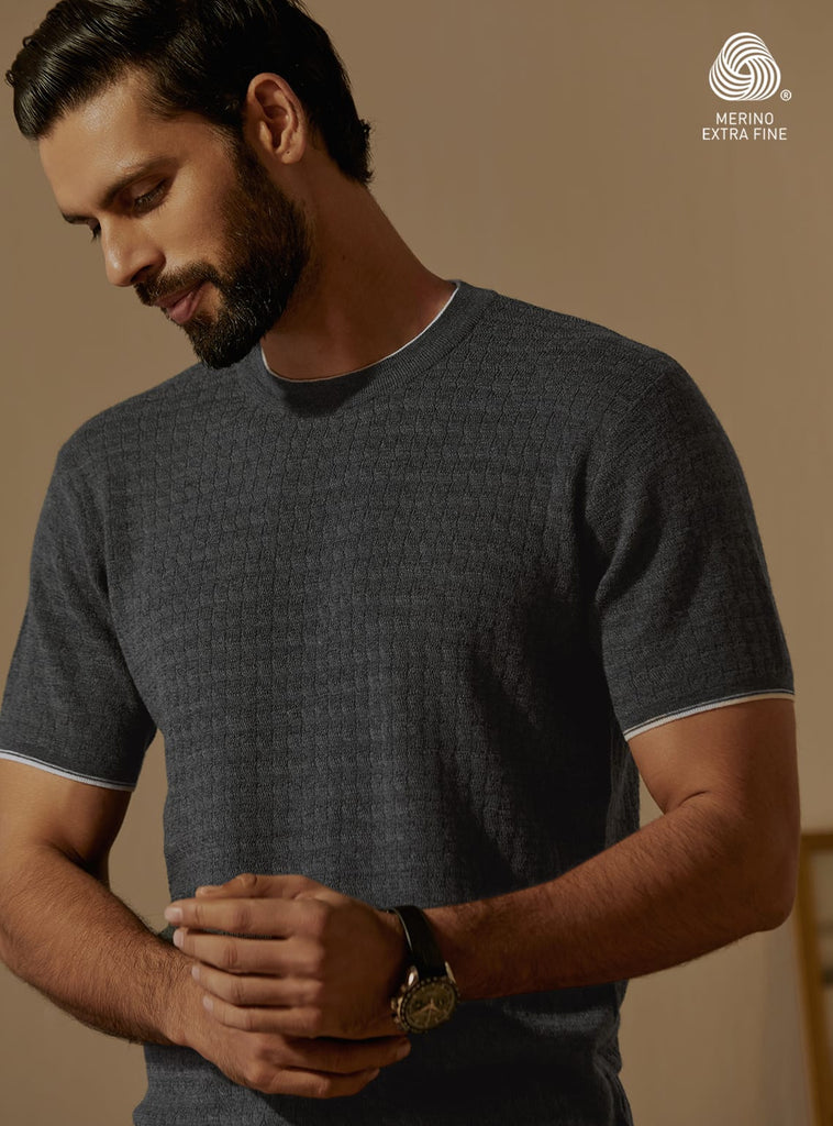 Buy Charcoal Merino Crew | Casual Grey Structure Crew for Men Online ...
