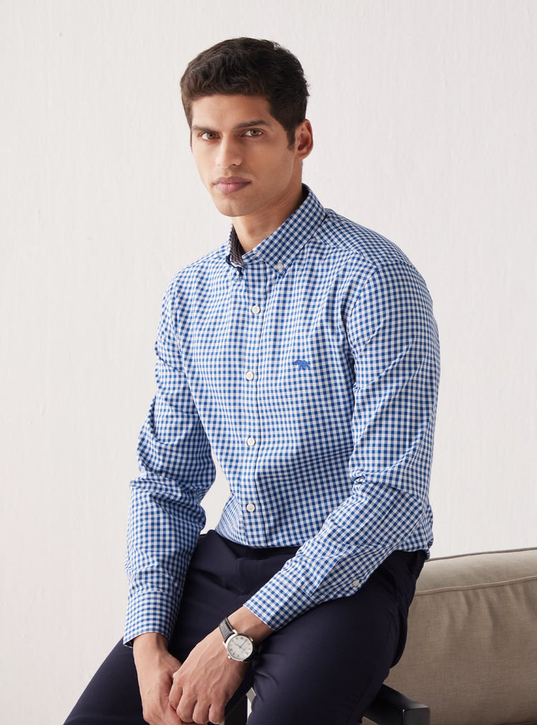 Buy Yale Blue Check | Semi formal Blue Checks Shirts for Men Online ...