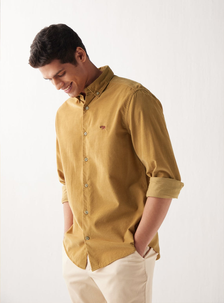 Buy Husk Gold Shirt | Casual Mustard Solid Shirts for Men Online | Andamen