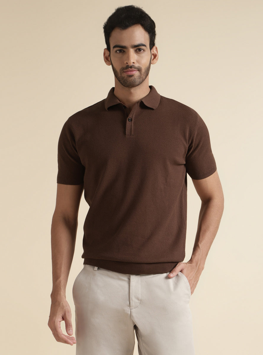 Buy Dark Hickory Polo | Semi Casual Brown Solid Polos for Men Online ...