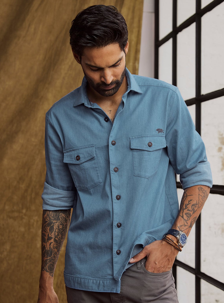 Buy Celestial Blue Overshirt | Casual Blue Solid Overshirts for Men ...