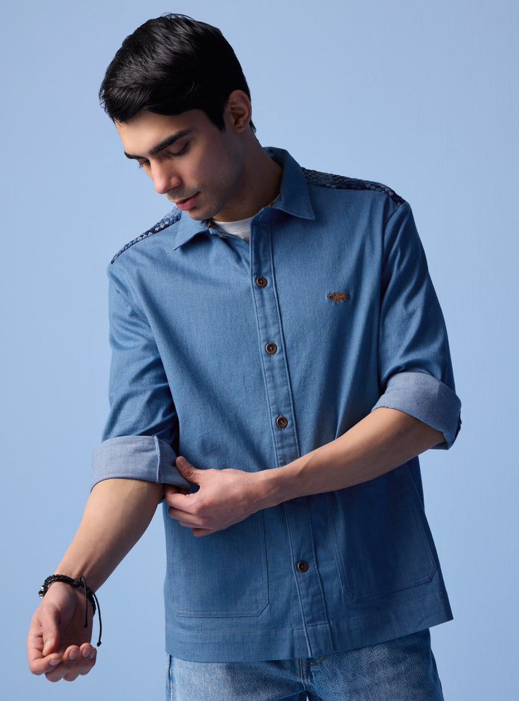 Andamen Periwinkle Patched Indigo Overshirt