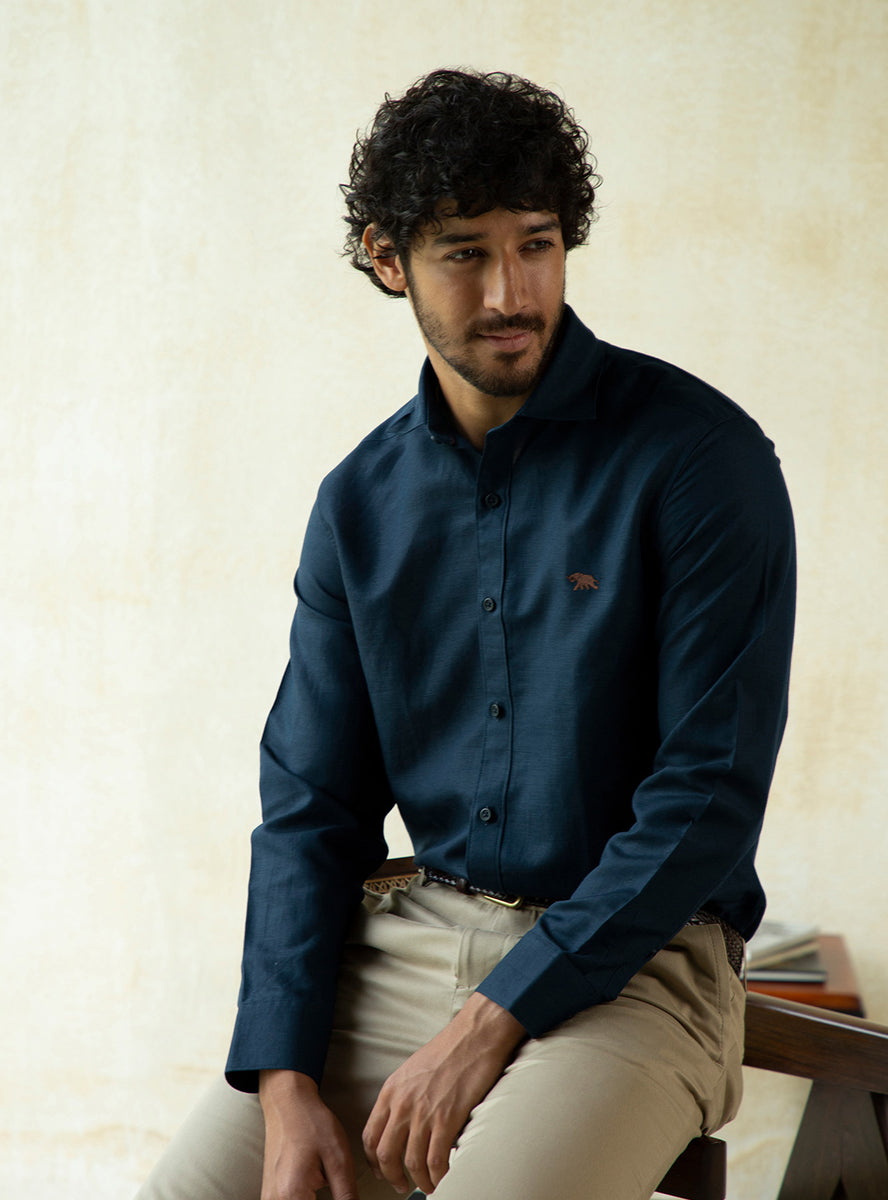 Buy Mariana Indigo Shirt | Semi formal Indigo Solid Shirts for Men ...