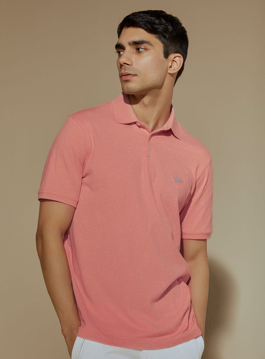 Buy Pink Champagne Polo | Casual Pink Solid Polos for Men Online | Andamen