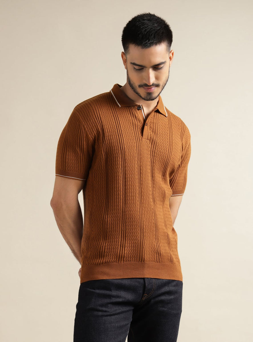 Buy Bronze Tan Polo | Casual Brown Solid Polos for Men Online | Andamen