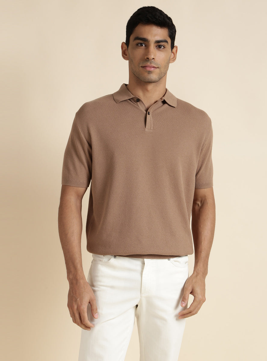 Buy Tuscan Tan Polo| Casual Brown Structured Polo for Men Online| Andamen