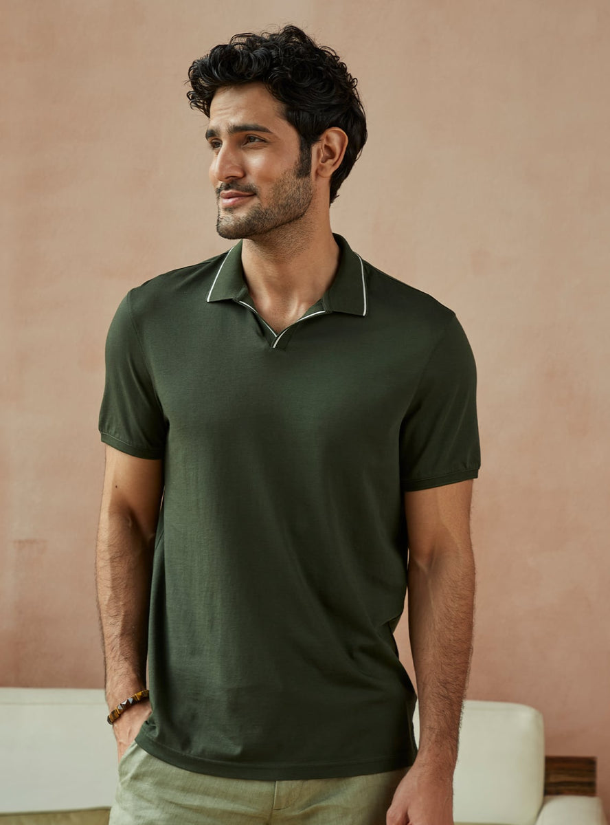 Buy Forest Green Polo | Casual Dark GreenSolid Polo for Men Online ...