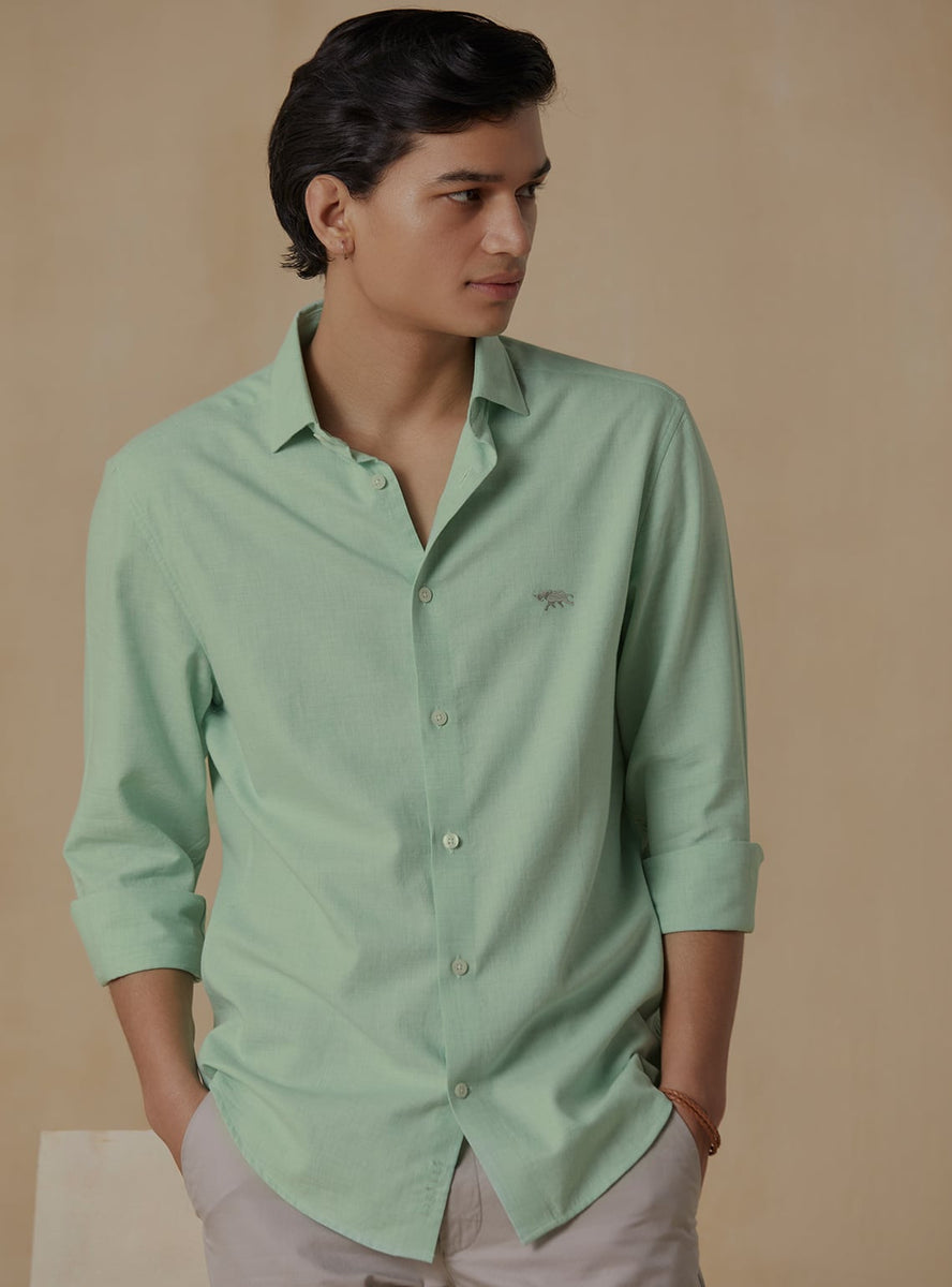 Mint Melange Shirt Semi Casual Green Solid Shirts for Men Online | Andamen