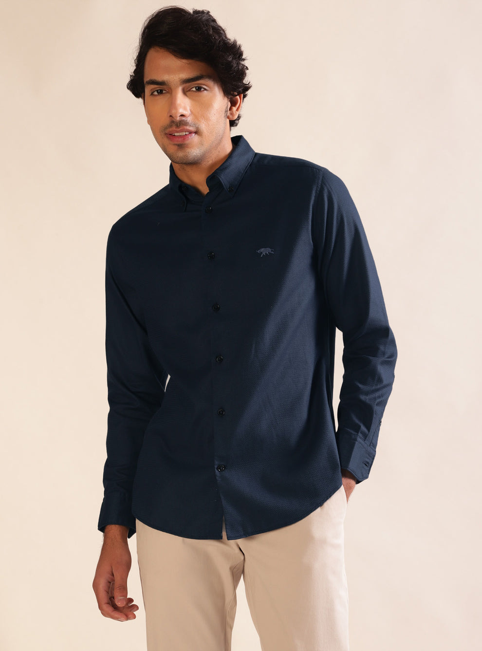 Buy Dark Navy Dobby - Full | Casual Navy Dobby Shirts for Men Online ...